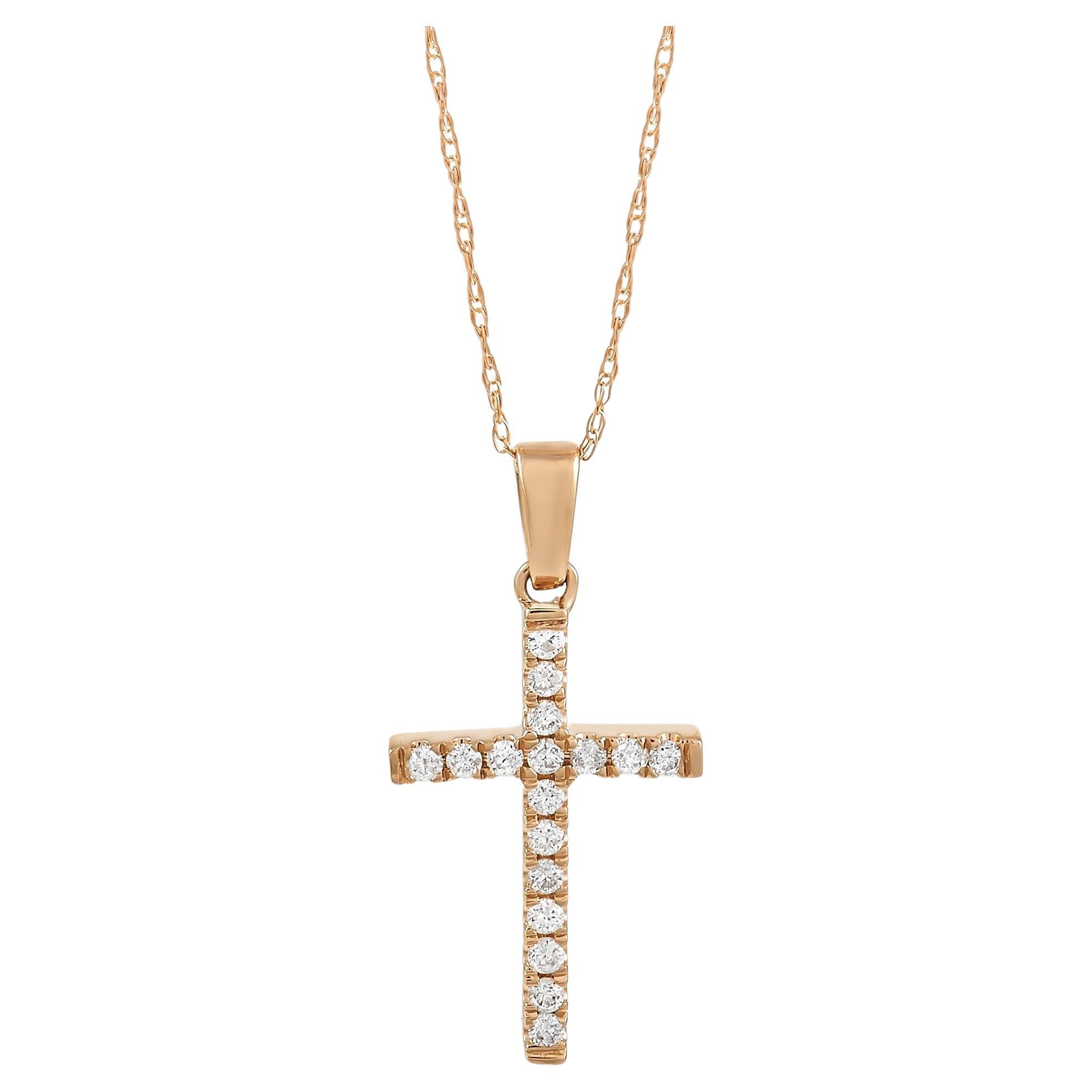 LB Exclusive Collier pendentif en or rose 14 carats avec diamants 0,15 ...