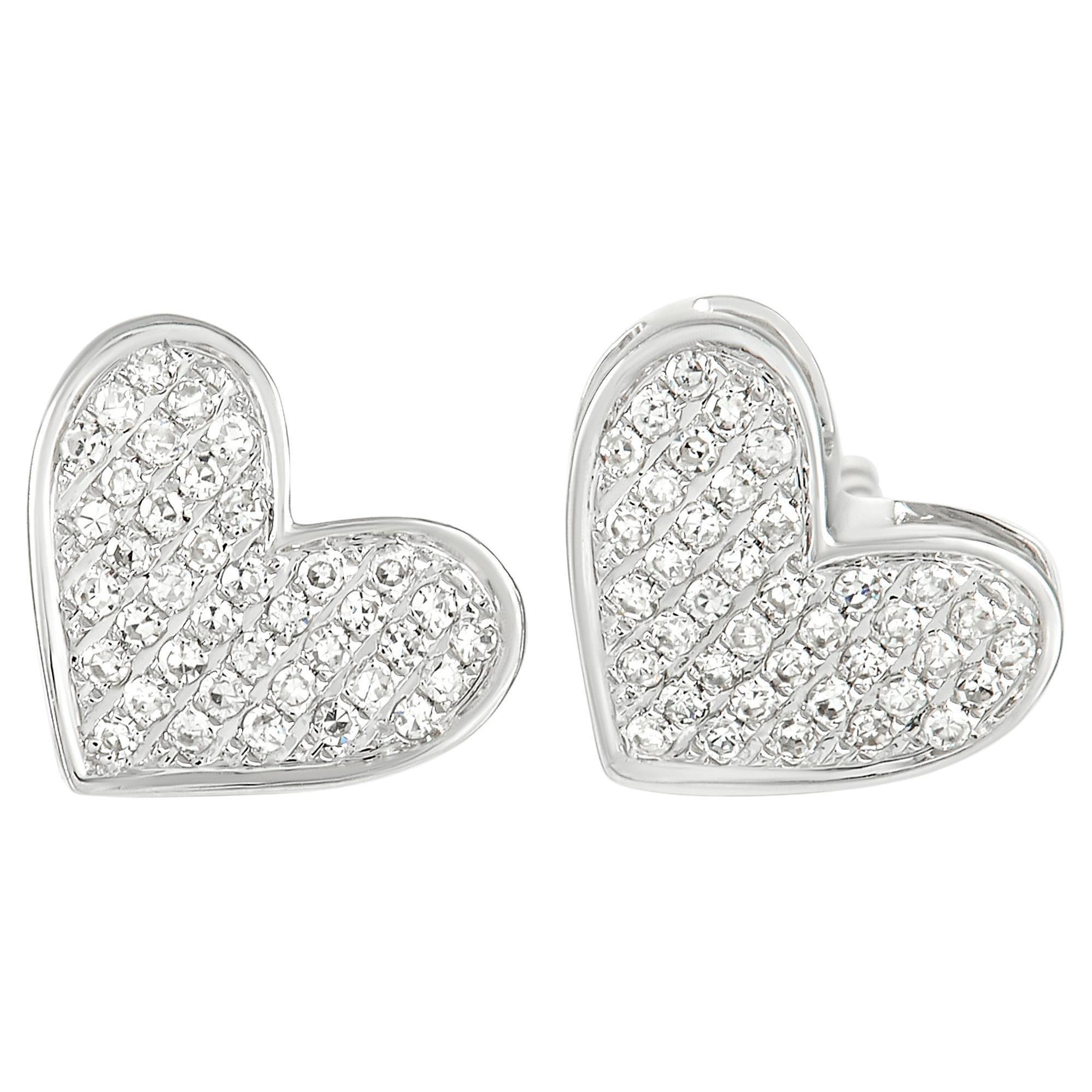 Dior Opal Diamond White Gold Heart Earrings at 1stDibs