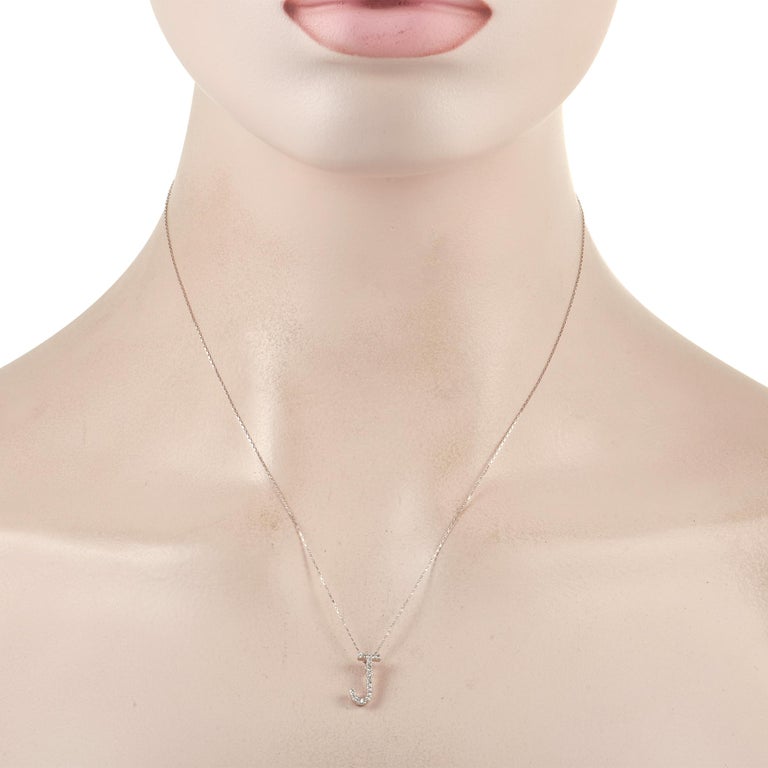 LB Exclusive 14K White Gold 0.17 Ct Diamond “J” Initial Necklace For ...
