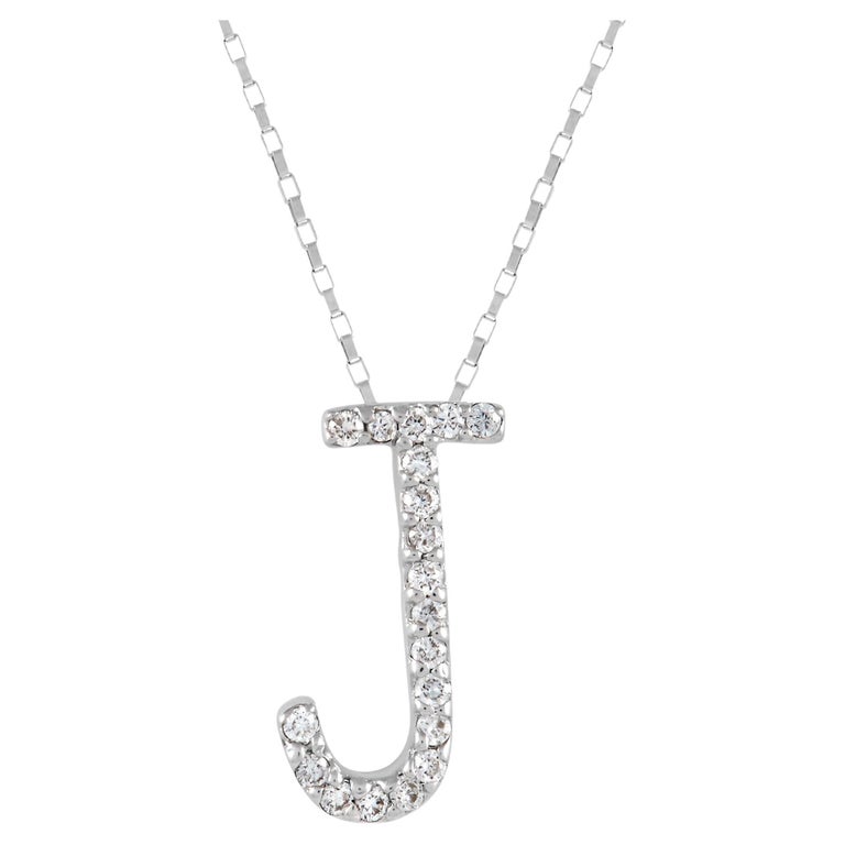 LB Exclusive 14K White Gold 0.17 Ct Diamond “J” Initial Necklace at 1stDibs