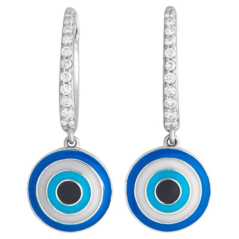 LB Exclusive 14K White Gold 0.22 ct Diamond Evil Eye Drop Earrings For ...
