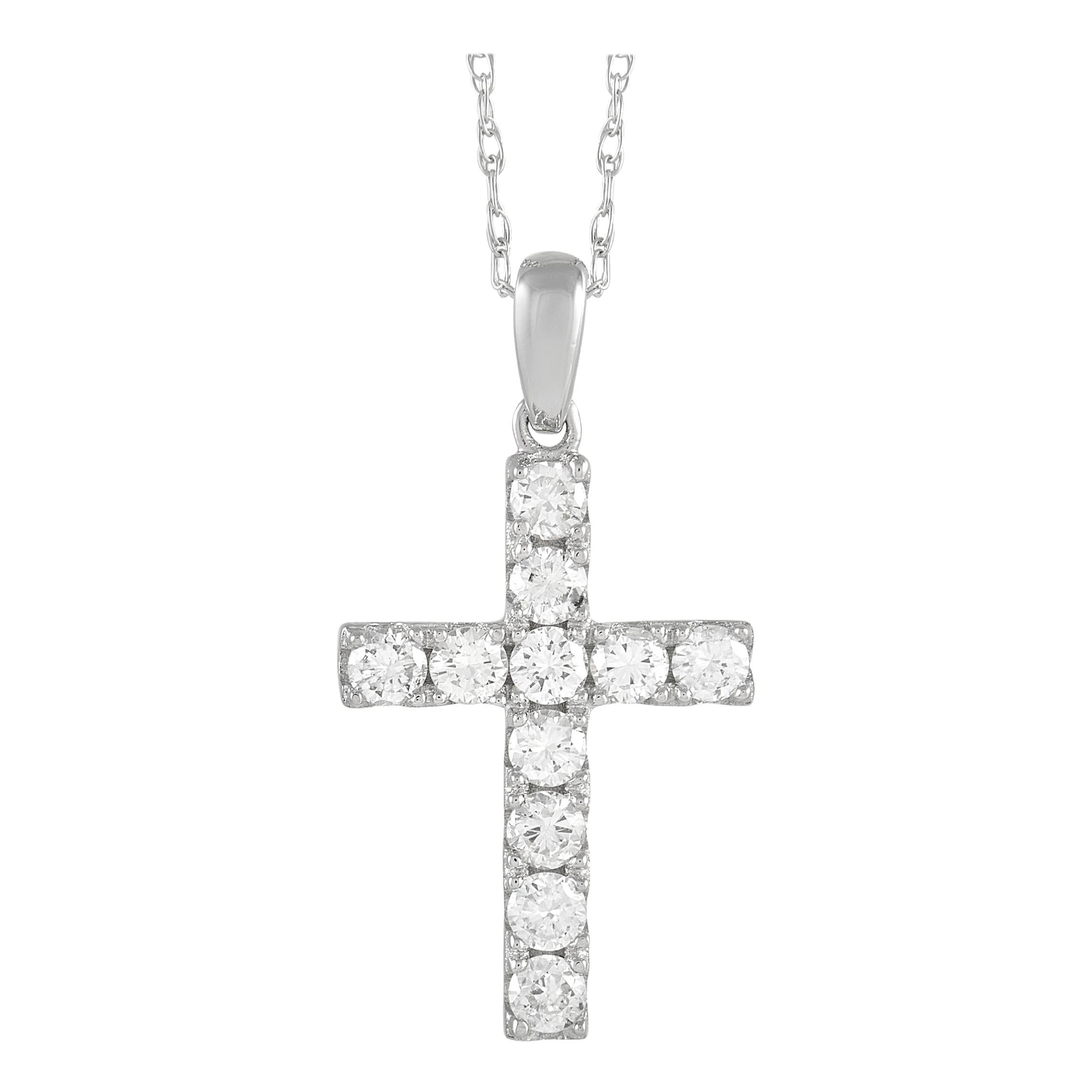 14 Karat White Gold and Pink Topaz Cross Pendant 0.38 TWS For Sale at ...
