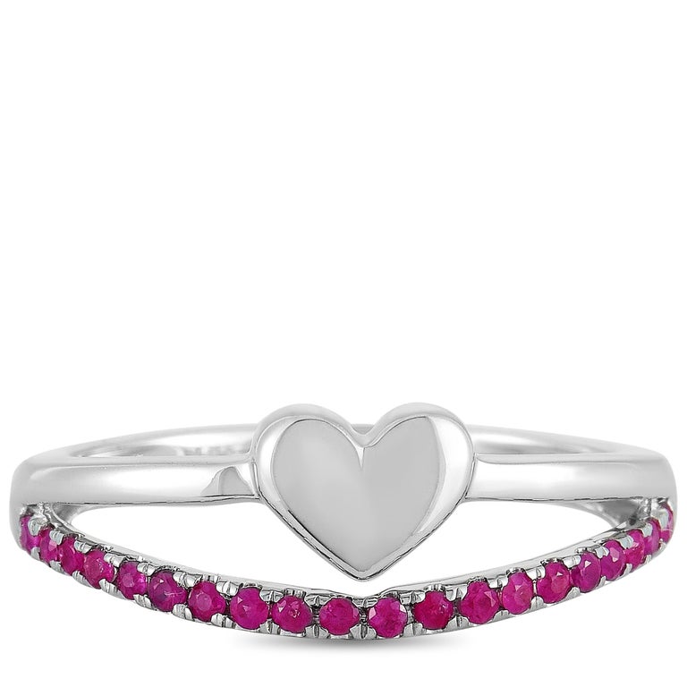 LB Exclusive 14K White Gold Ruby Heart Ring For Sale at 1stDibs