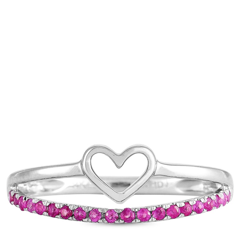 LB Exclusive 14K White Gold Ruby Heart Ring For Sale at 1stDibs