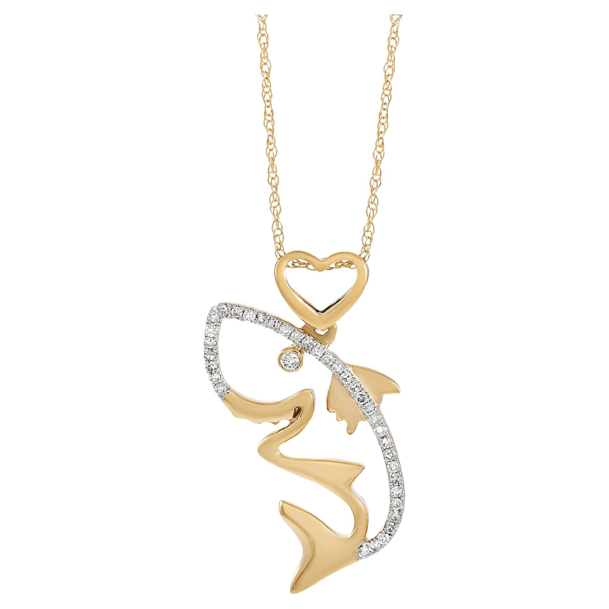 Diamond Gold Fossilized Shark Tooth Pendant For Sale at 1stDibs