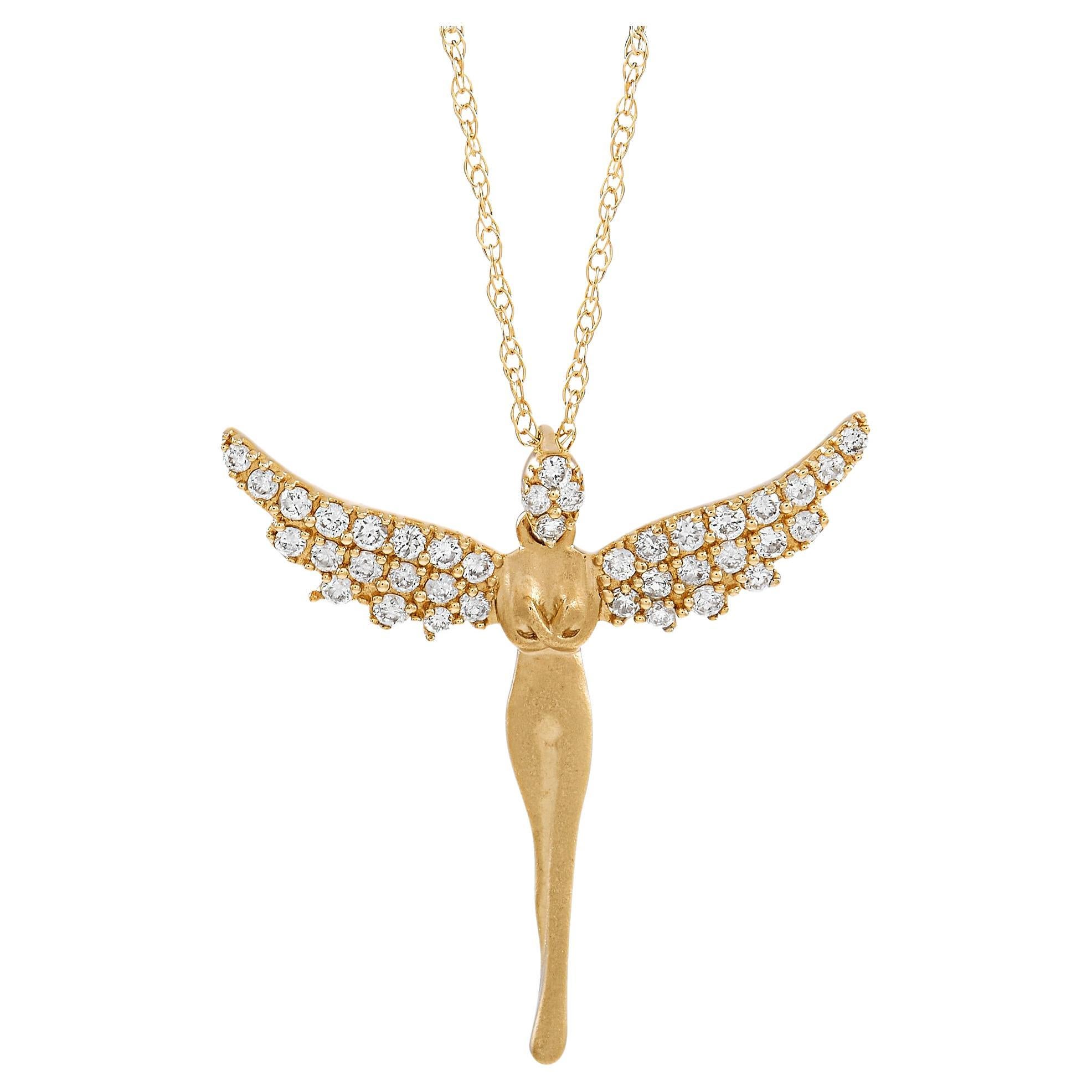 LB Exclusive 14K Yellow Gold 0.19 Ct Diamond Angel Necklace at 1stDibs