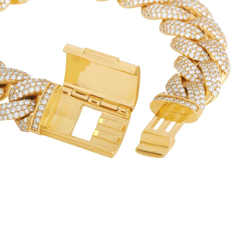 LB Exclusive 14K Yellow Gold 18.84 Ct Diamond Cuban Link Chain Bracelet ...