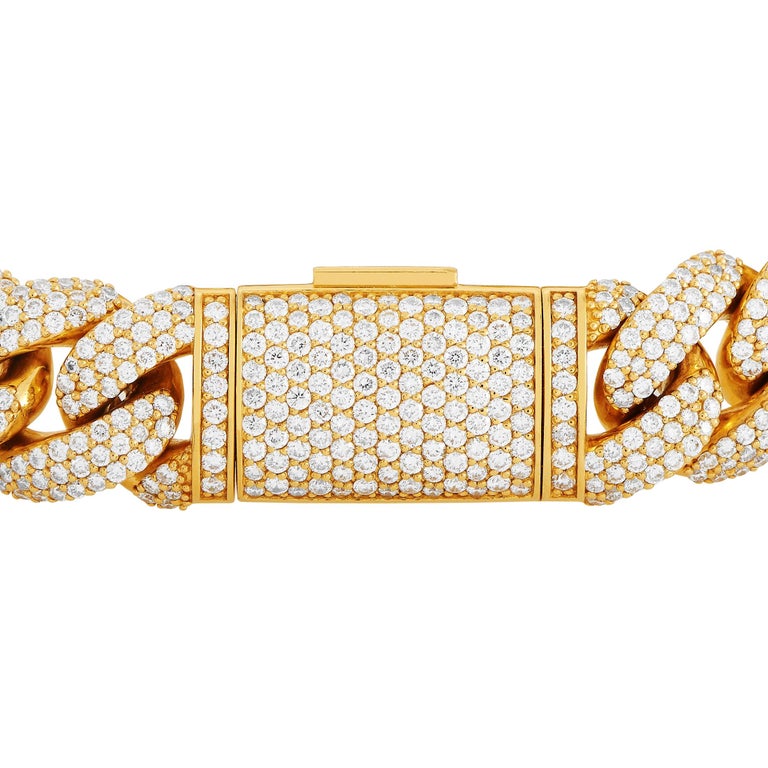 LB Exclusive 14K Yellow Gold 18.84 Ct Diamond Cuban Link Chain Bracelet ...