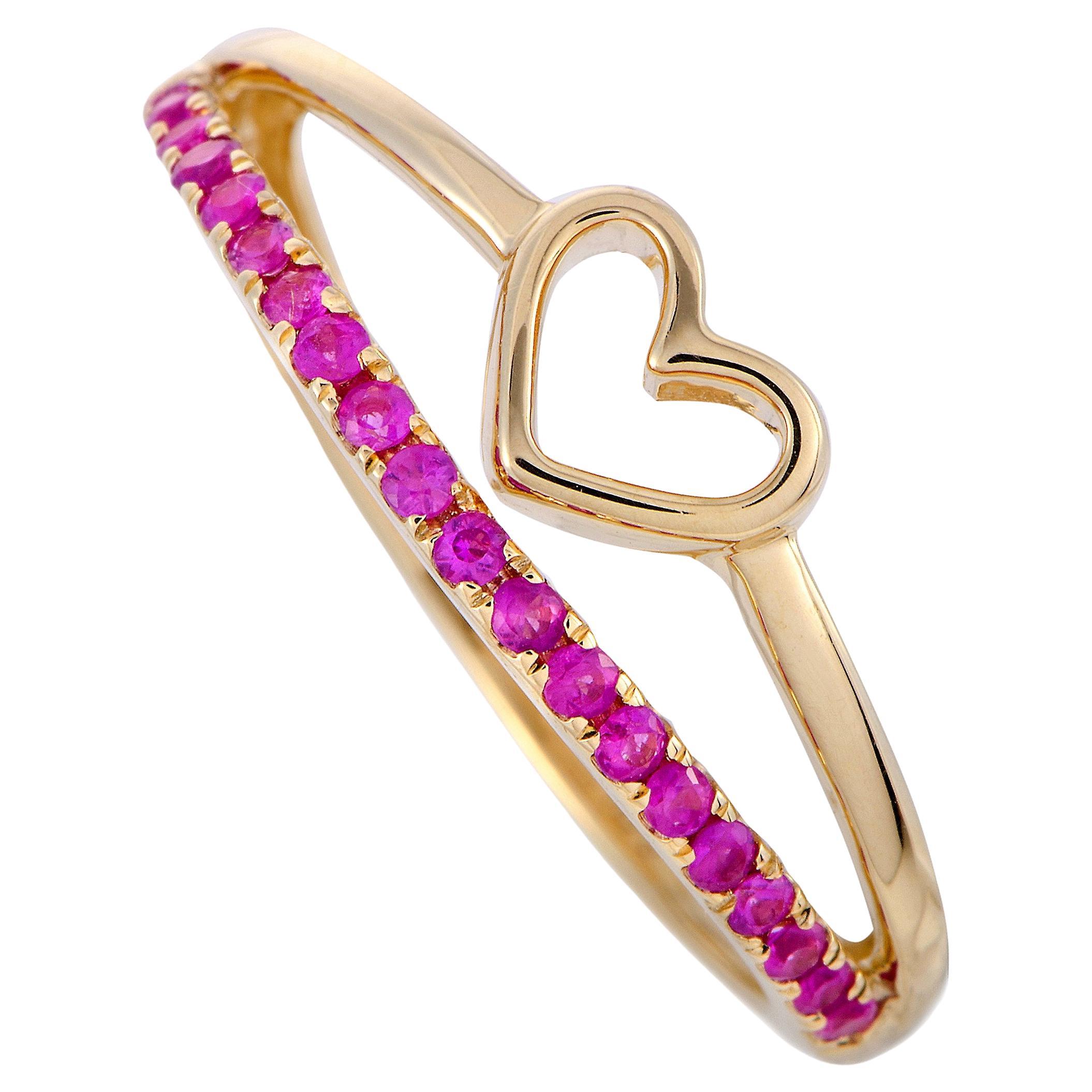 LB Exclusive 14K Yellow Gold Ruby Heart Ring For Sale at 1stDibs