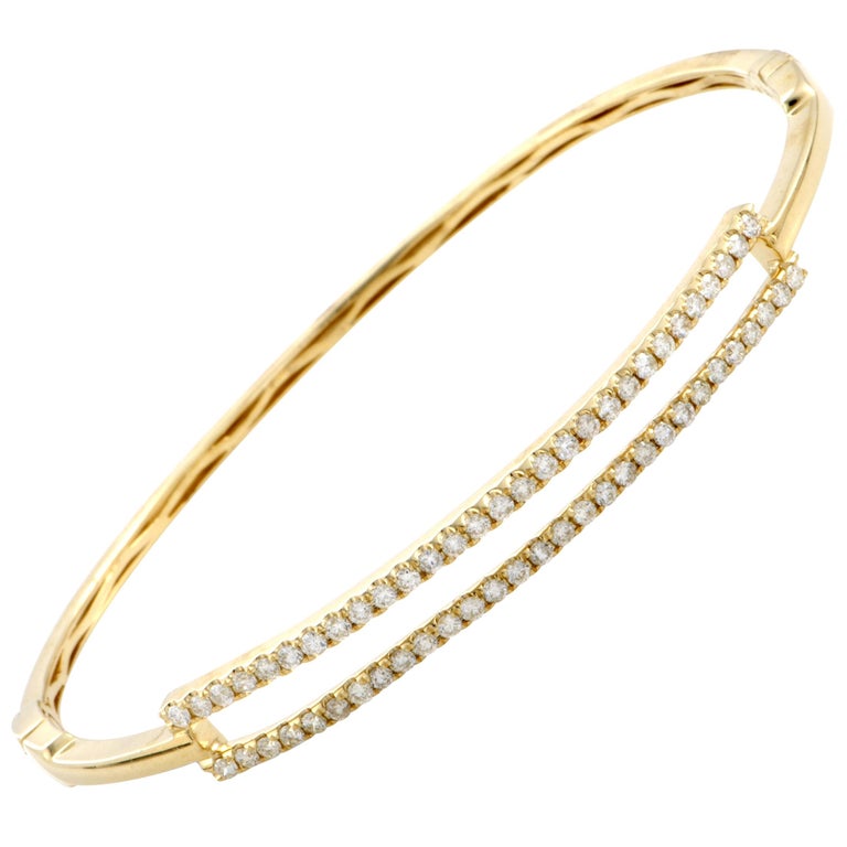 LB Exclusive 14 Karat Yellow Gold Diamond Bar Bangle Bracelet at 1stDibs