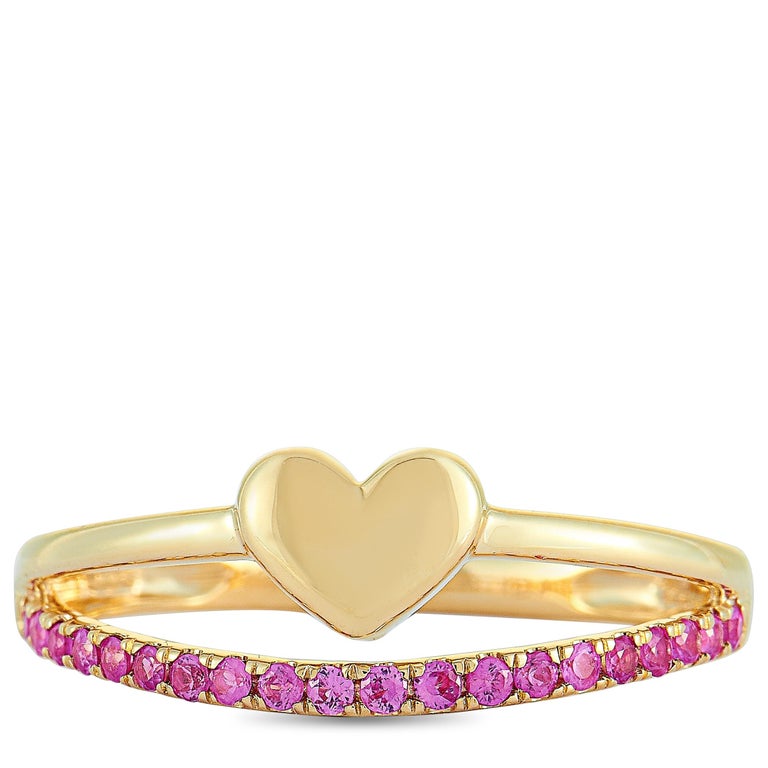 LB Exclusive 14K Yellow Gold Ruby Heart Ring For Sale at 1stDibs