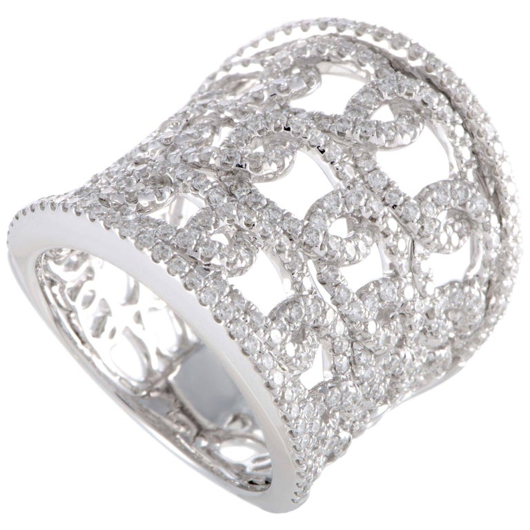 LB Exclusive 18 Karat White Gold Full Diamond Chain Pattern Band Ring ...