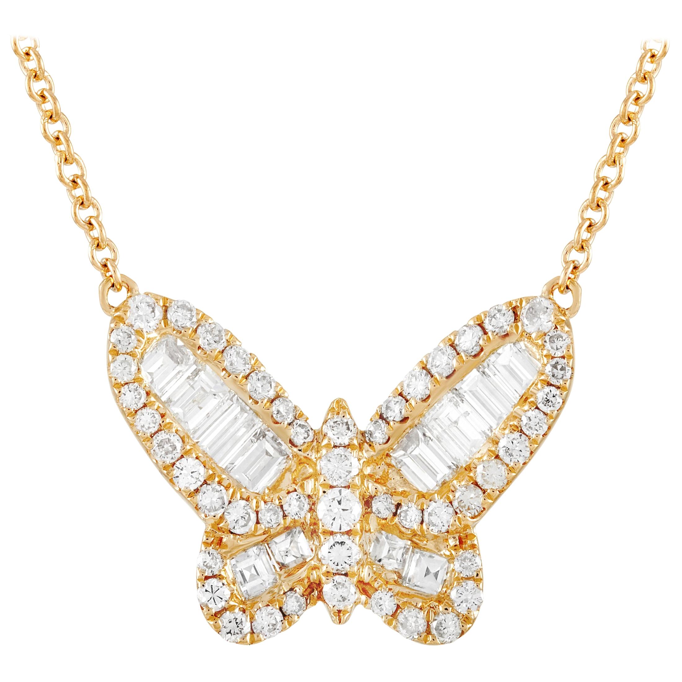 18 Karat Yellow Gold Butterfly Large Diamond Necklace '1/2 Carat' For ...