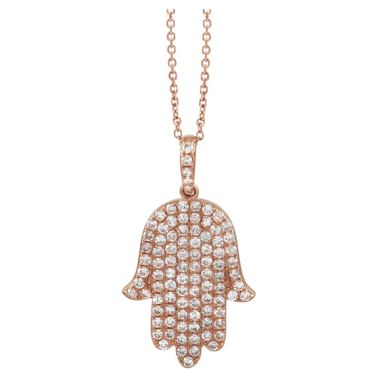 LB Exclusive 18K Rose Gold 0.75 Ct Diamond Hamsa Pendant Necklace at ...