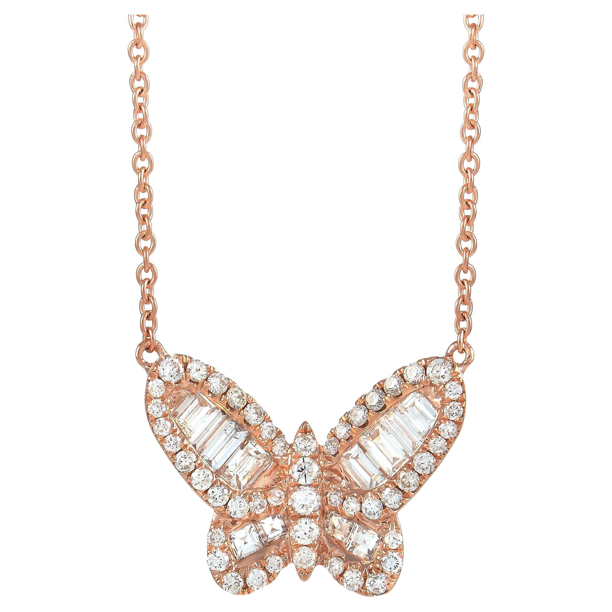 LB Exclusive 18K Yellow Gold 1.13 ct Diamond Butterfly Necklace at 1stDibs