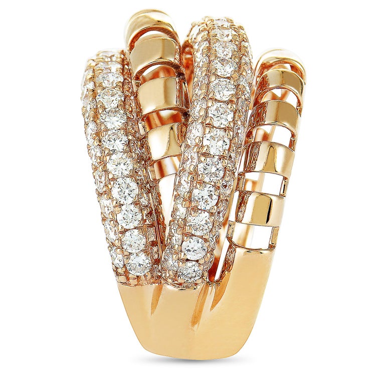 LB Exclusive 18 Karat Rose Gold Diamond Pave Multi-Band Ring For Sale ...