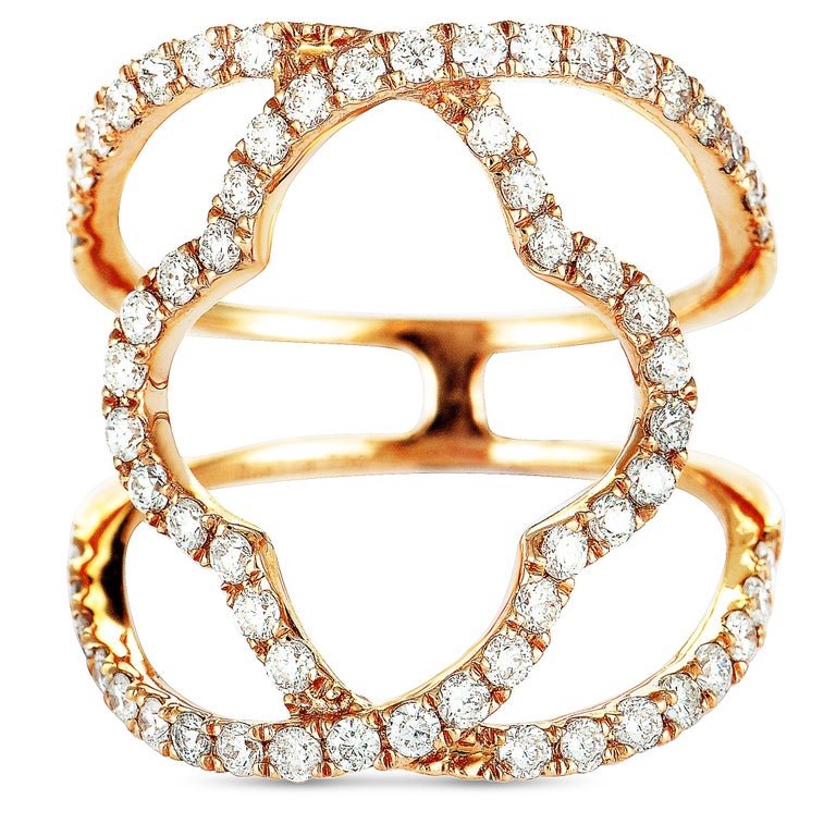 LB Exclusive 18 Karat Rose Gold Diamond Pave Quatrefoil Openwork Band ...