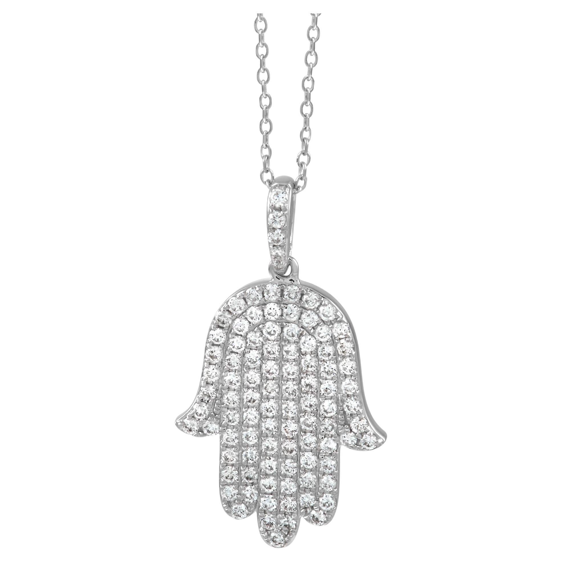 Hamsa Diamond White Gold Pendant Necklace For Sale at 1stDibs | white ...
