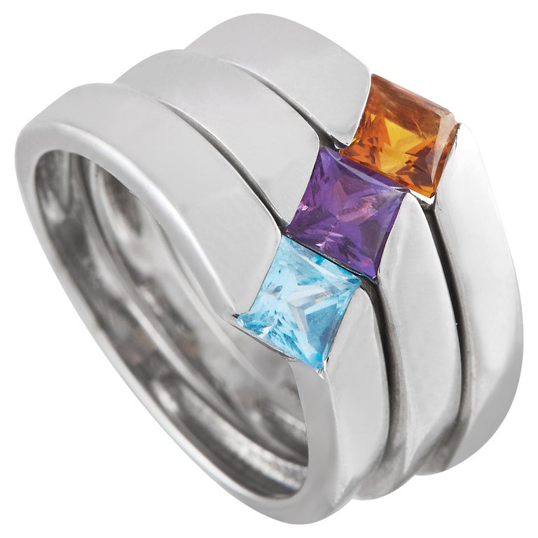 LB Exclusive 18k White Gold Amethyst, Citrine, and Topaz Three Ring Set ...