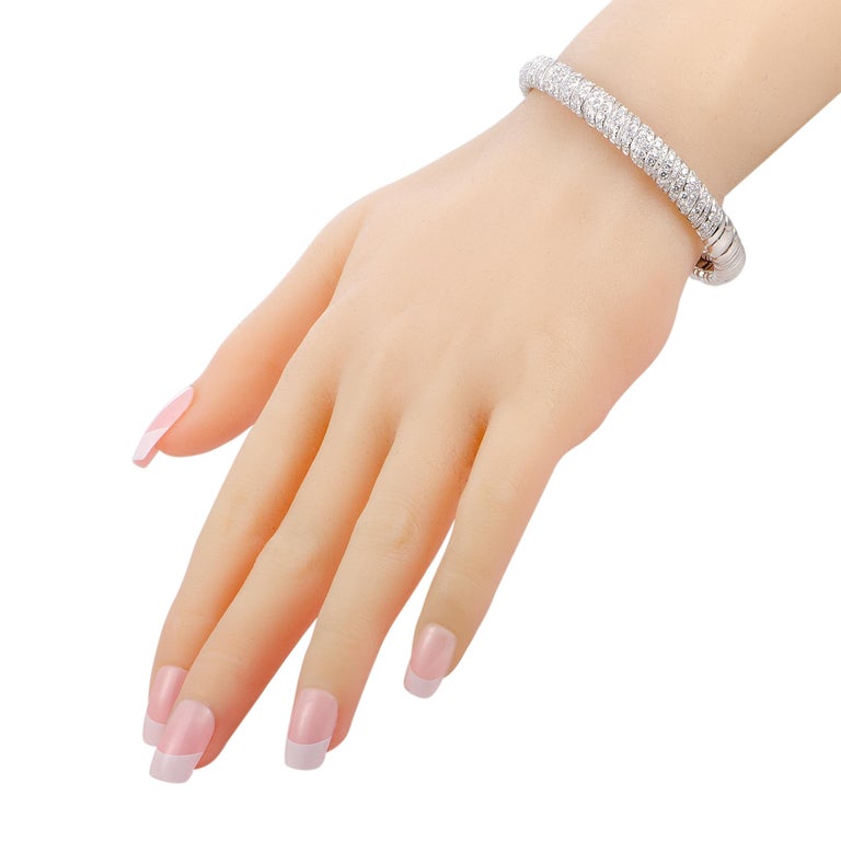 LB Exclusive 18 Karat White Gold Diamond Open Bracelet at 1stDibs