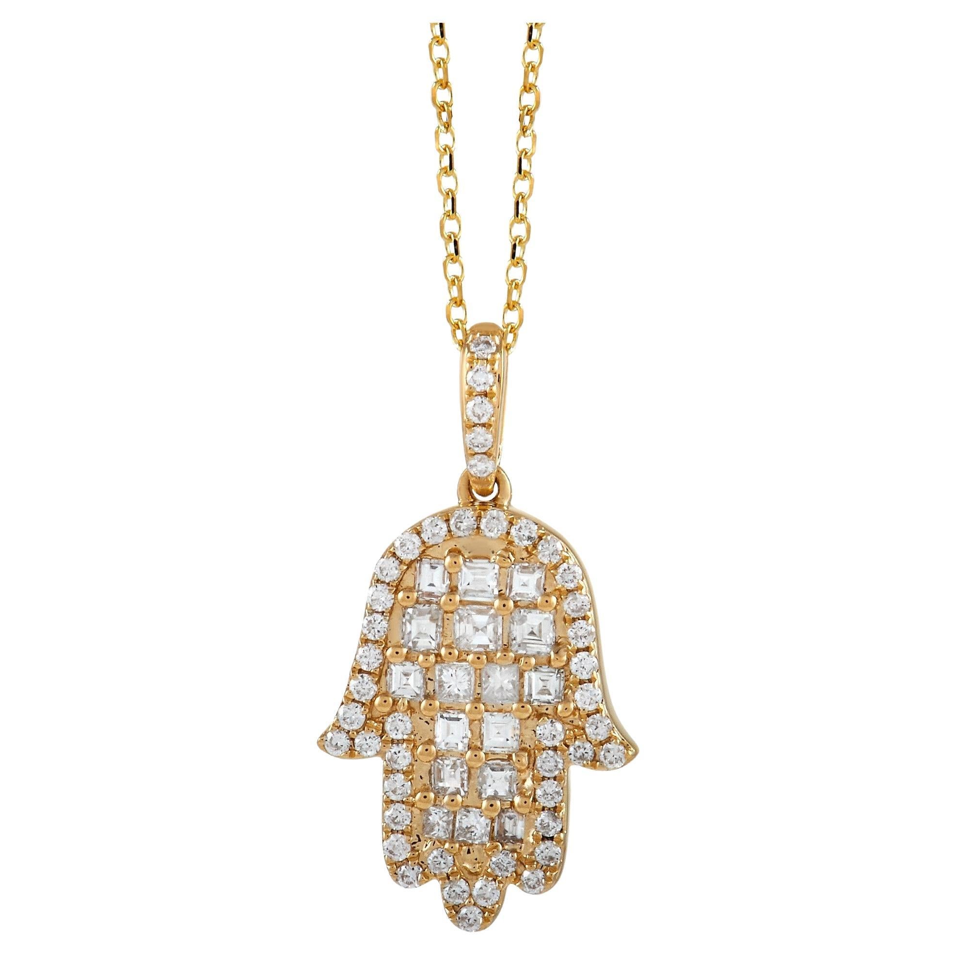 LB Exclusive 18K Yellow Gold 1.23 Ct Diamond Hamsa Necklace For Sale at ...
