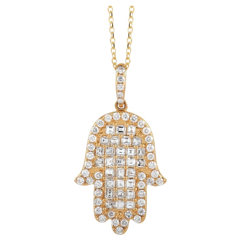 LB Exclusive 18k Yellow Gold 0.90 Carat Diamond Hamsa Necklace For Sale ...