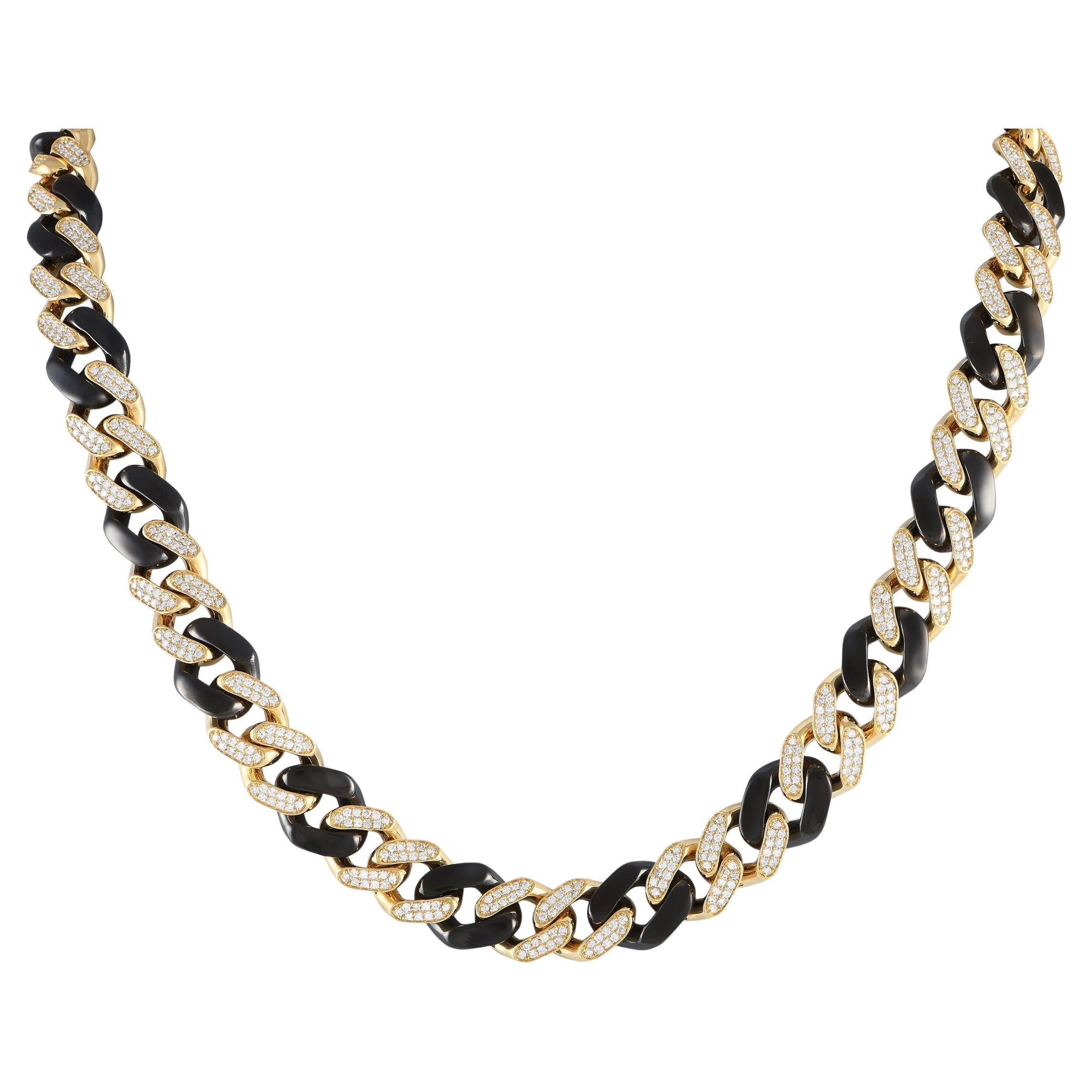LB Exclusive 18K Yellow Gold 5.25ct Diamond Black Curb Chain Necklace ...