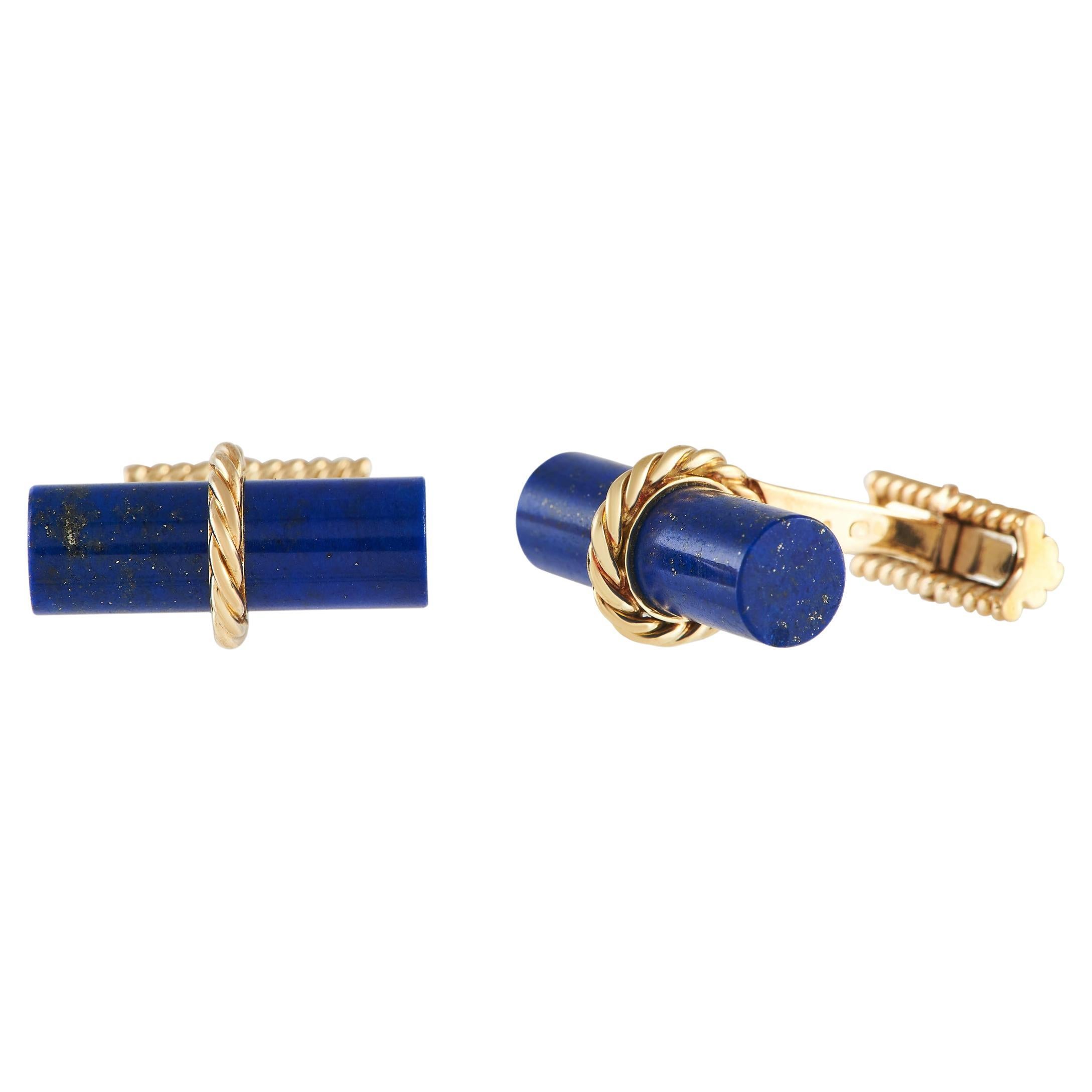 LB Exclusive 18k Yellow Gold Lapis Cufflinks For Sale at 1stDibs