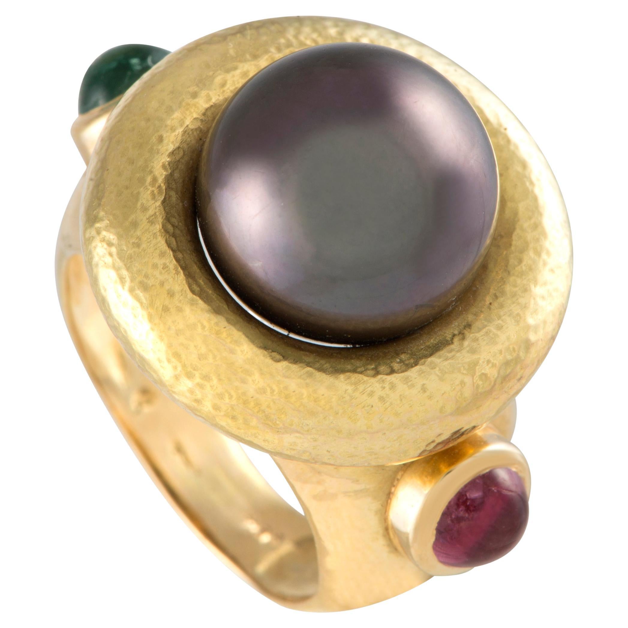 LB Exclusive 18K Yellow Gold Tahitian Pearl and Tourmaline Ring For ...