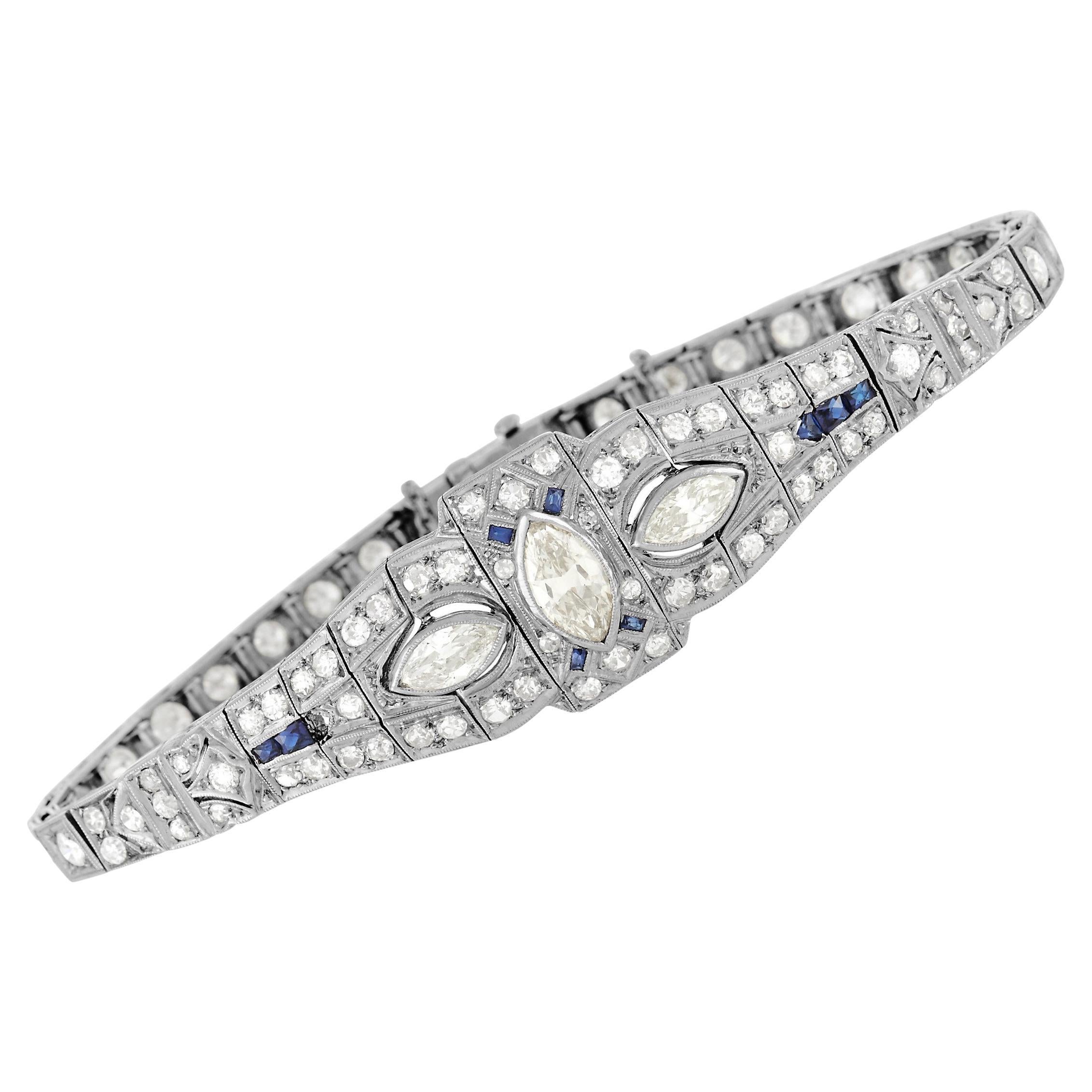 LB Exclusive Antique Platinum 1.80 Ct Diamond and 4.00 Ct Sapphire ...