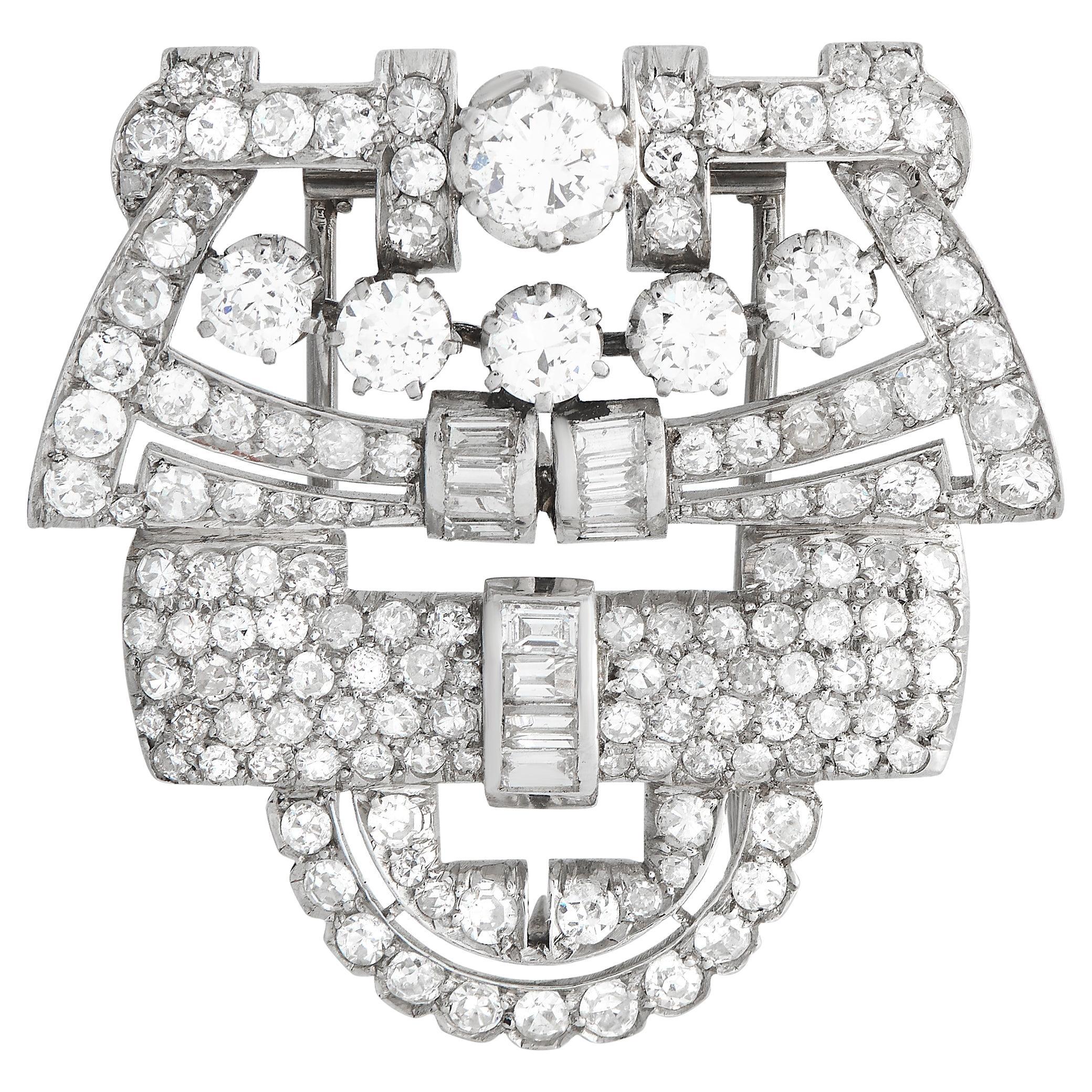 LB Exclusive Antique Platinum 5.84ct Diamond Art Deco Brooch For Sale ...