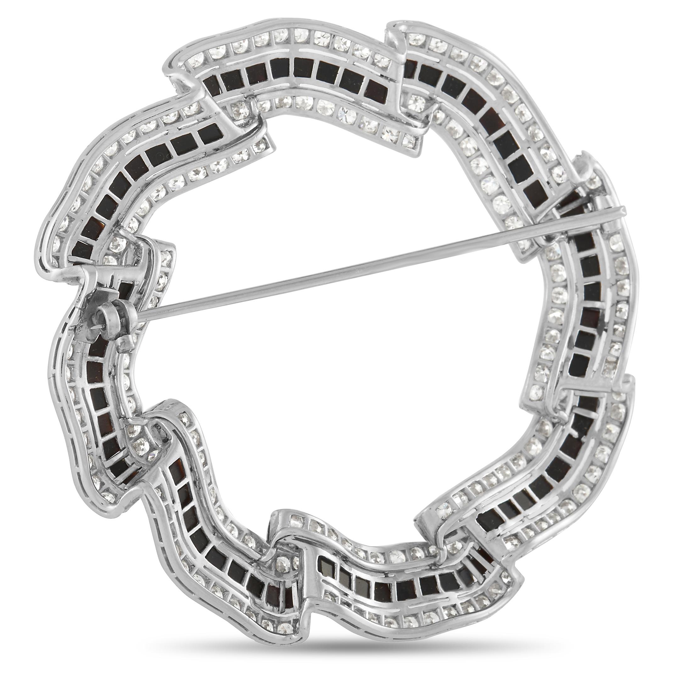 LB Exclusive Art Deco Platinum 6.50 Ct Diamond and Onyx Brooch at 1stDibs
