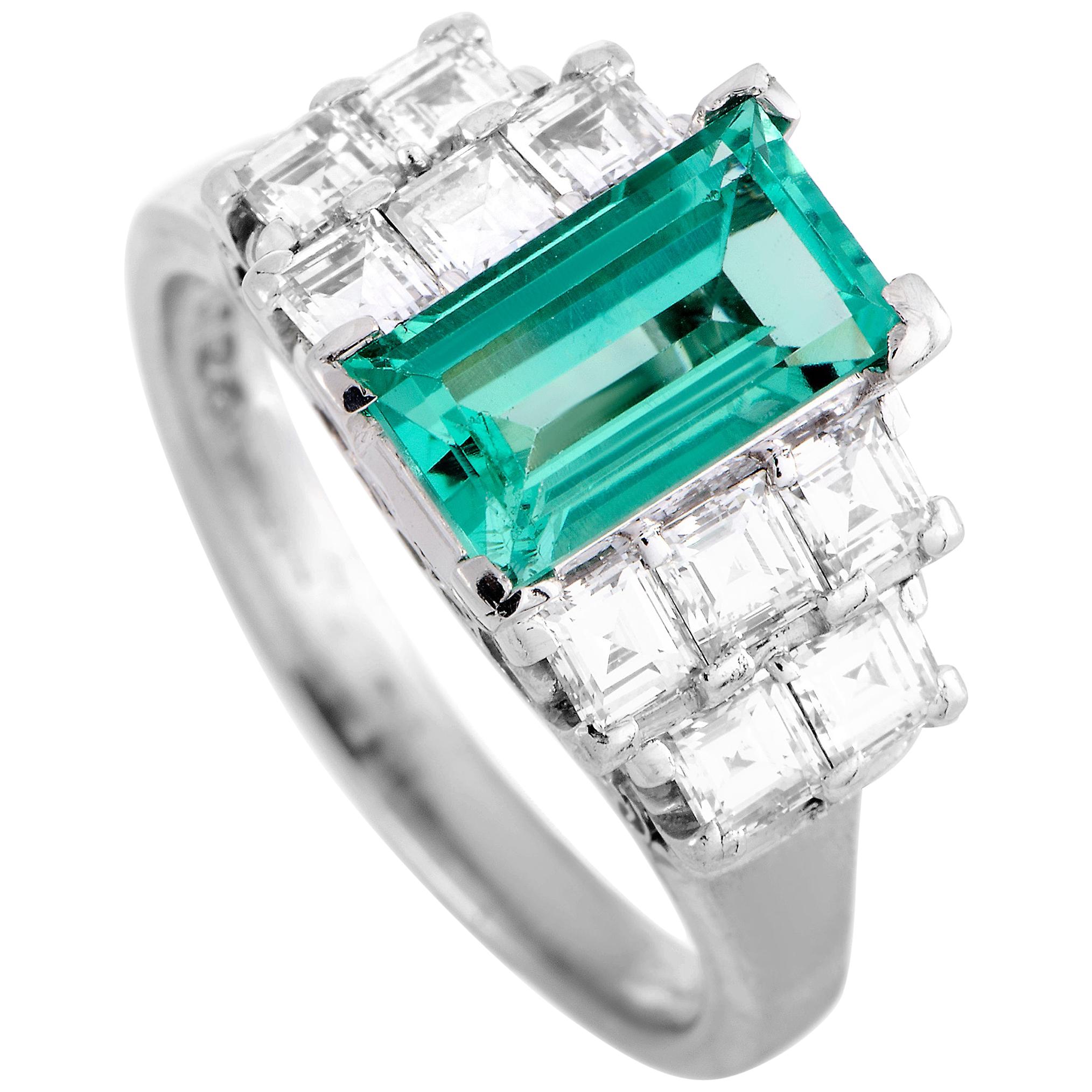 LB Exclusive Diamond and Emerald Platinum Ring at 1stDibs