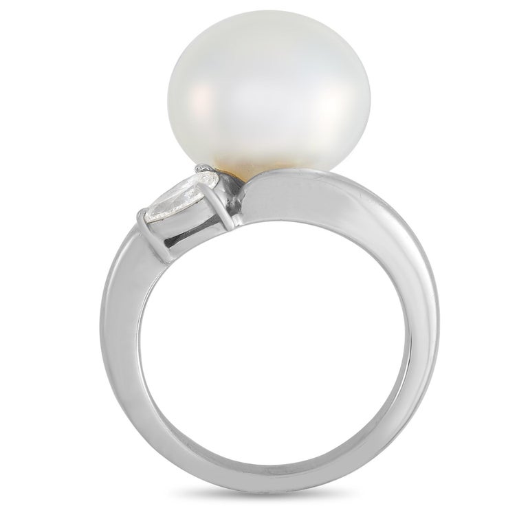 LB Exclusive Platinum 0.31 Ct Diamond and Pearl Off-Center Ring at 1stDibs