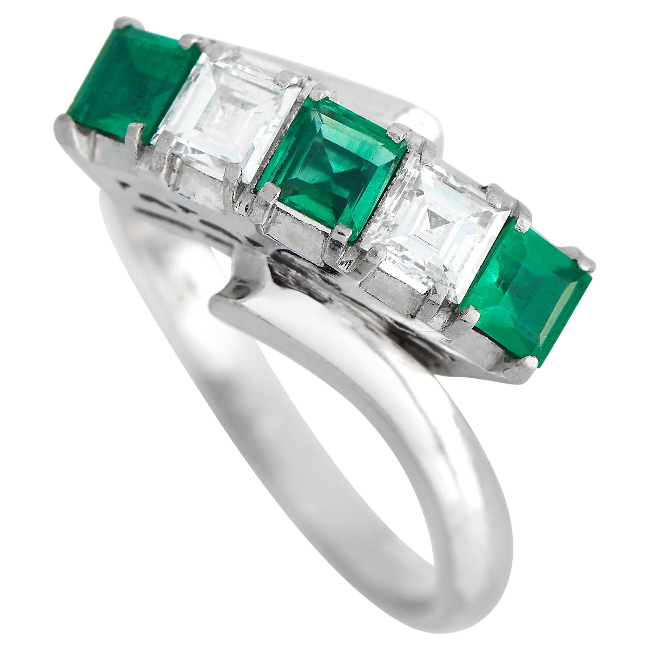 LB Exclusive Platinum 1.24 Carat Diamond and Emerald Ring For Sale at ...