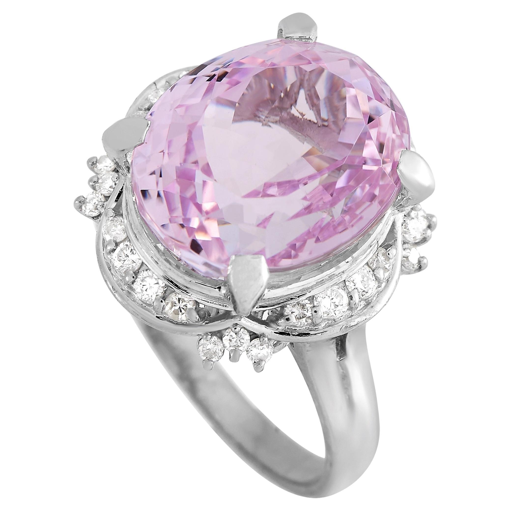 Diamond Pave and Kunzite Platinum Ring at 1stDibs