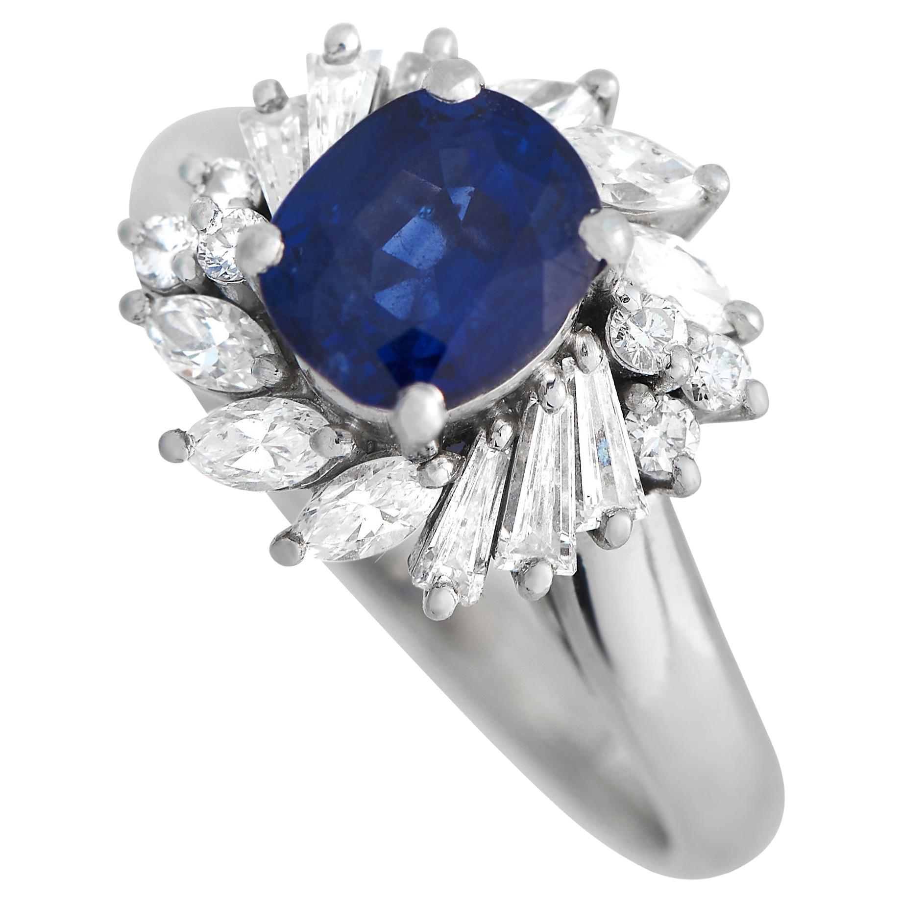LB Exclusive Platinum 0.19 Carat Diamond and Blue Sapphire Ring For ...