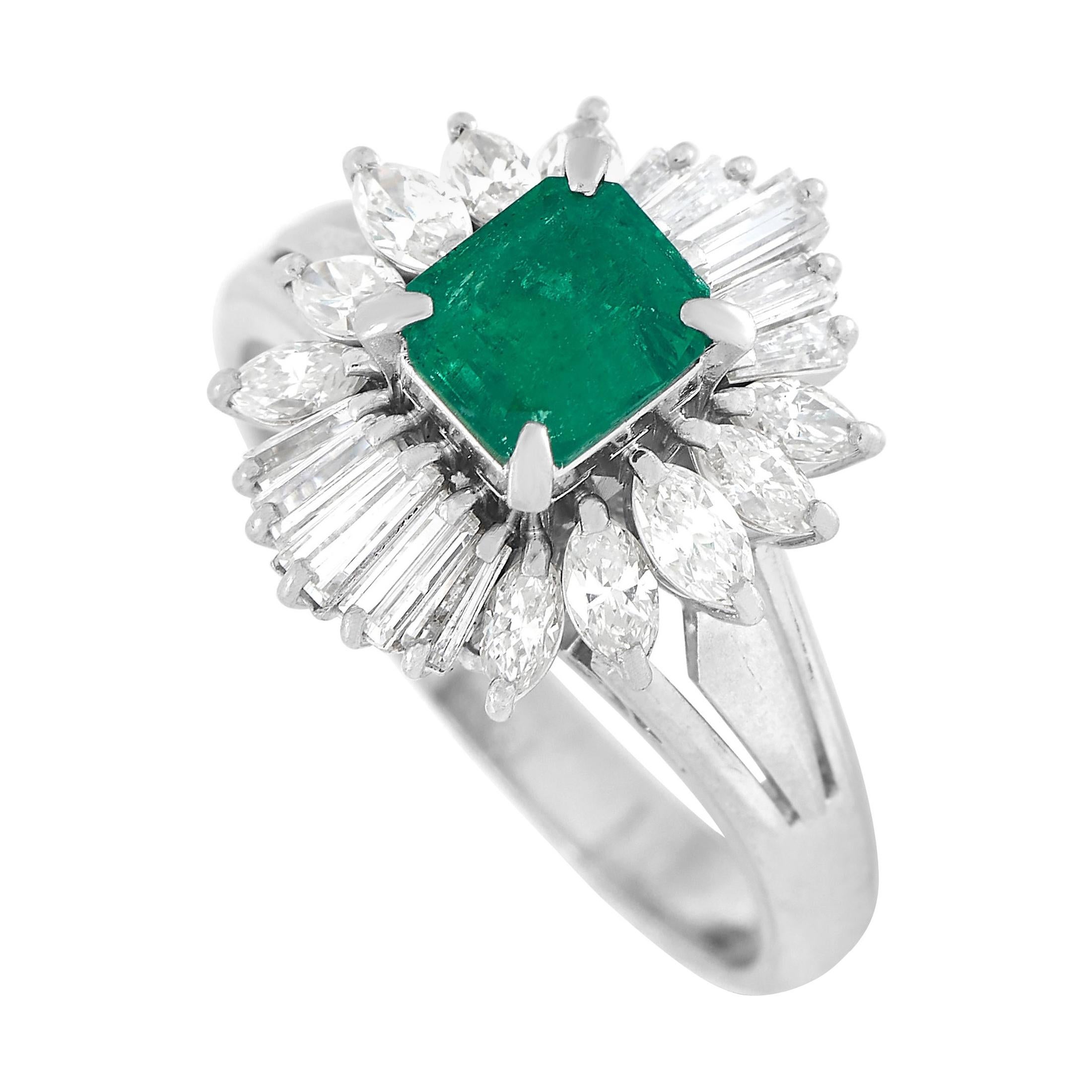 LB Exclusive Platinum Ring 0.19 Ct Diamond and Emerald Ring at 1stDibs