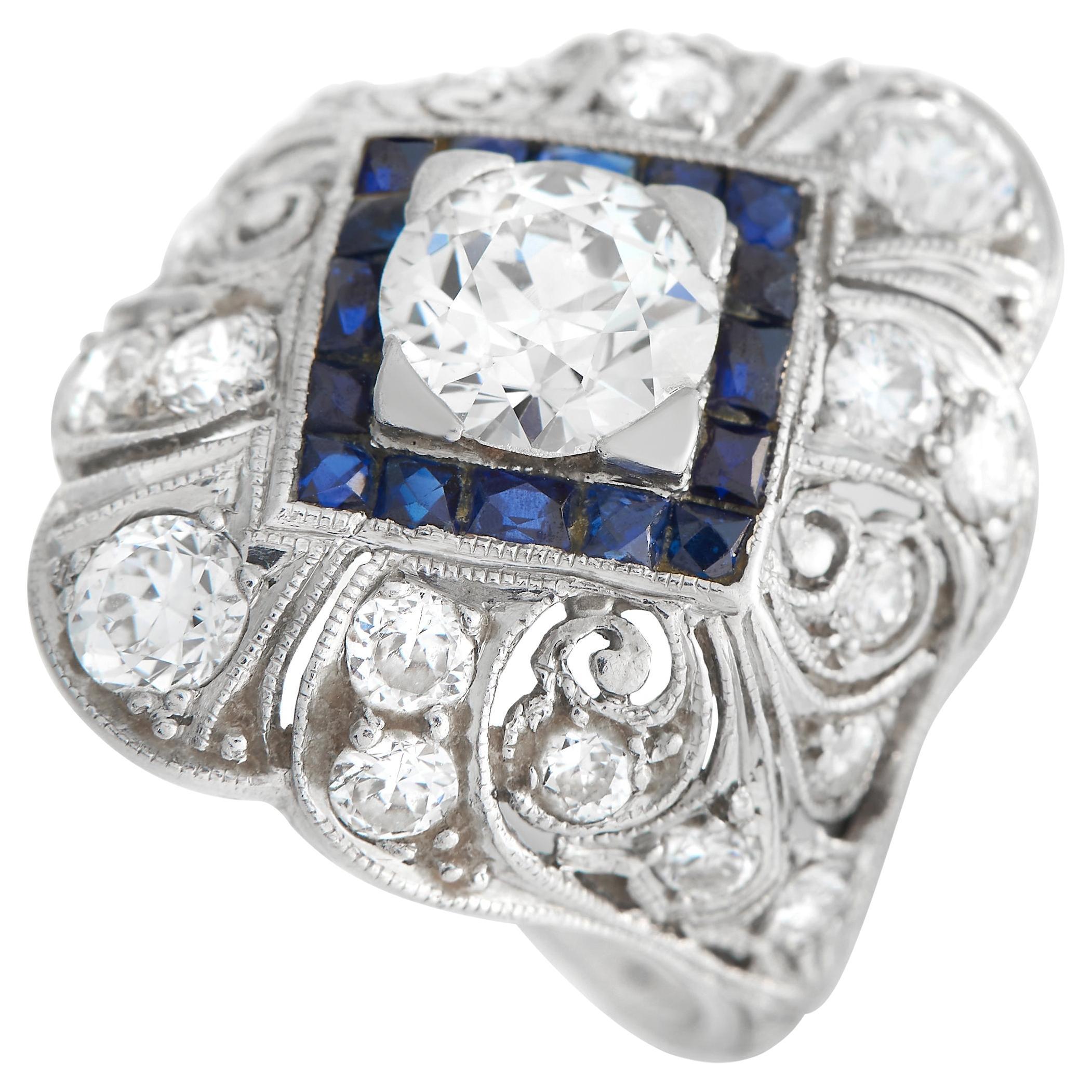 Platinum Diamonds and Garnet Rectangle Ring For Sale at 1stDibs