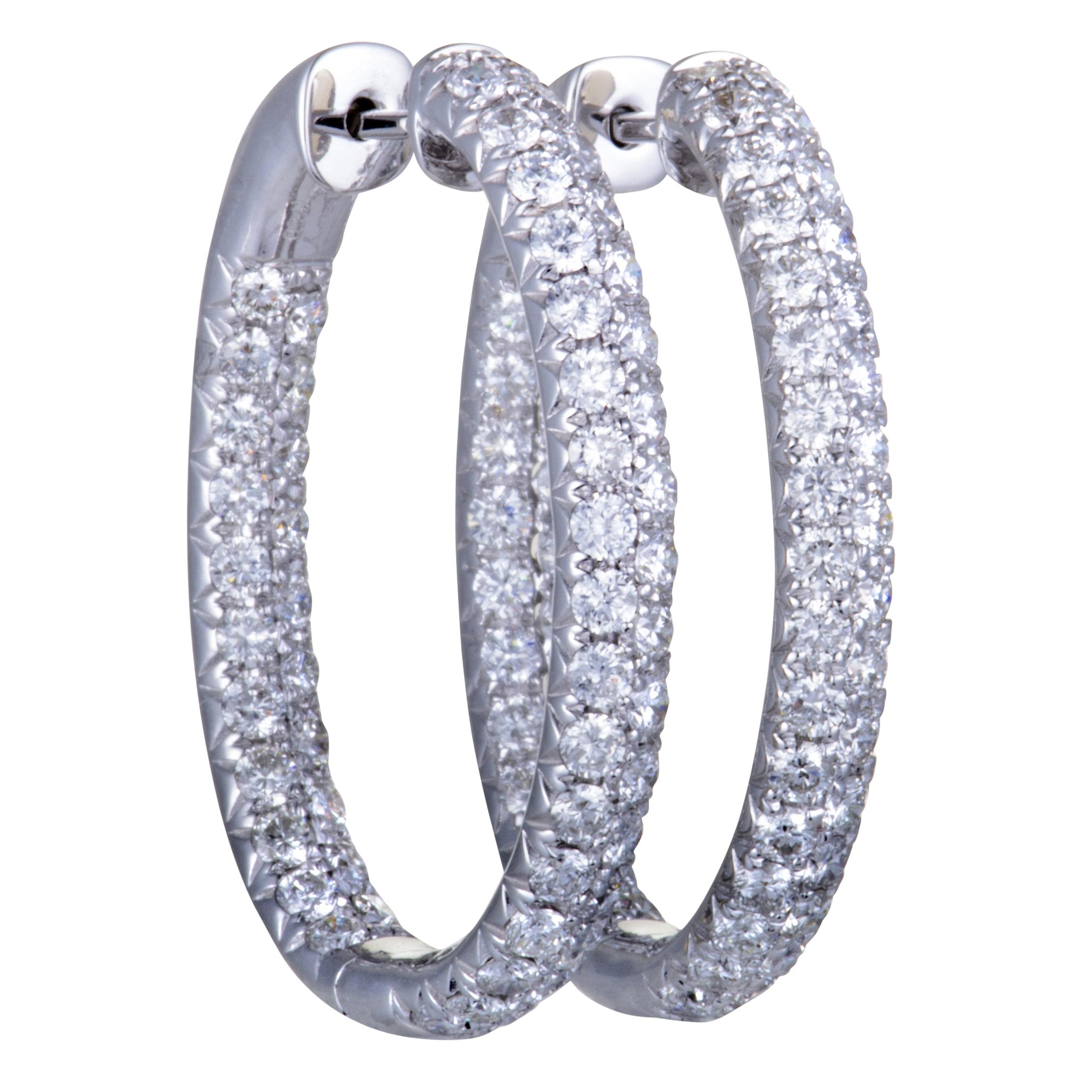 LB Exclusive White Gold Full Inside Out 4 Carat Diamond Pave Hoop ...