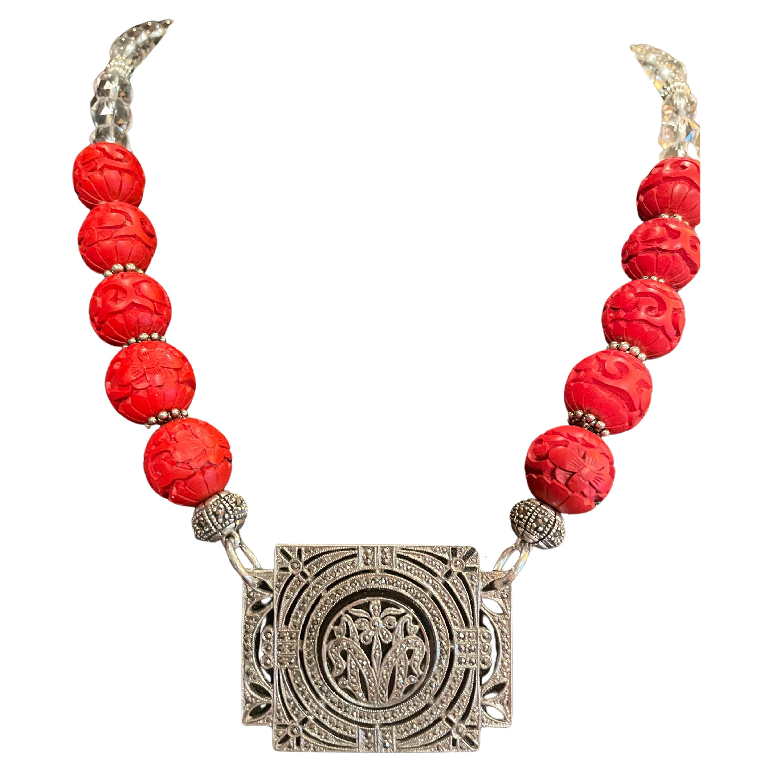 LB offers Vintage Deco Sterling pendant Cinnabar Rock crystal Sterling ...