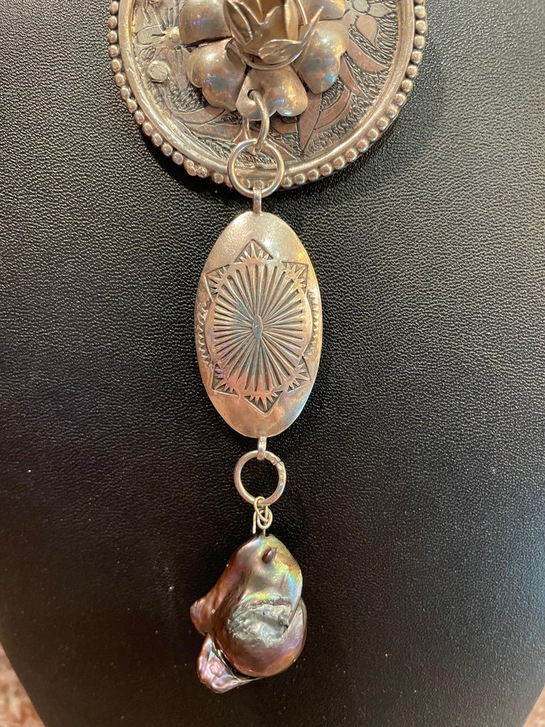 LB Sterling Silver vintage brooch Hobe earring concha Peacock pearls ...