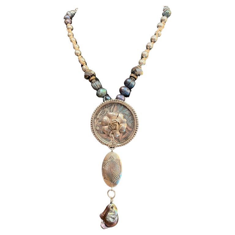 LB Sterling Silver vintage brooch Hobe earring concha Peacock pearls ...