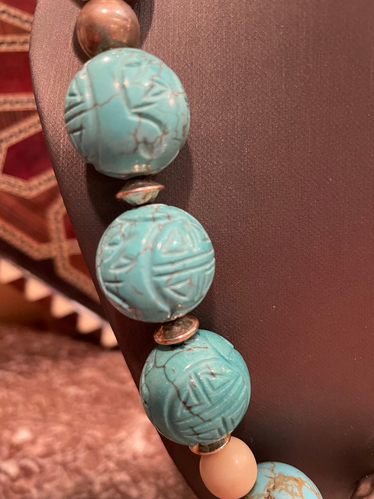 LB Turquoise, Sterling, Bone , Tribal style handmade necklace is on ...