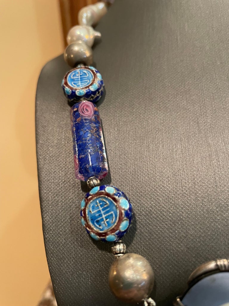 LB Wedgewood vintage enamel and Murano glass beads baroque pearls ...
