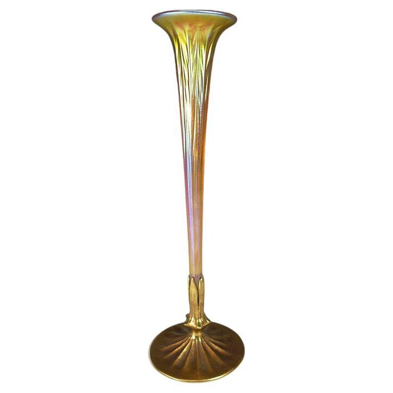 LCT Louis Comfort Tiffany Favrile Art Glass Vase with Enameled Bronze ...