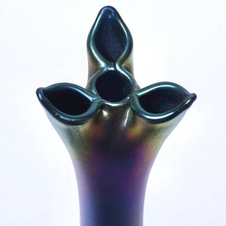 L.C.T Tiffany Favrile Tall Slender Blue Footed Vase For Sale at 1stDibs