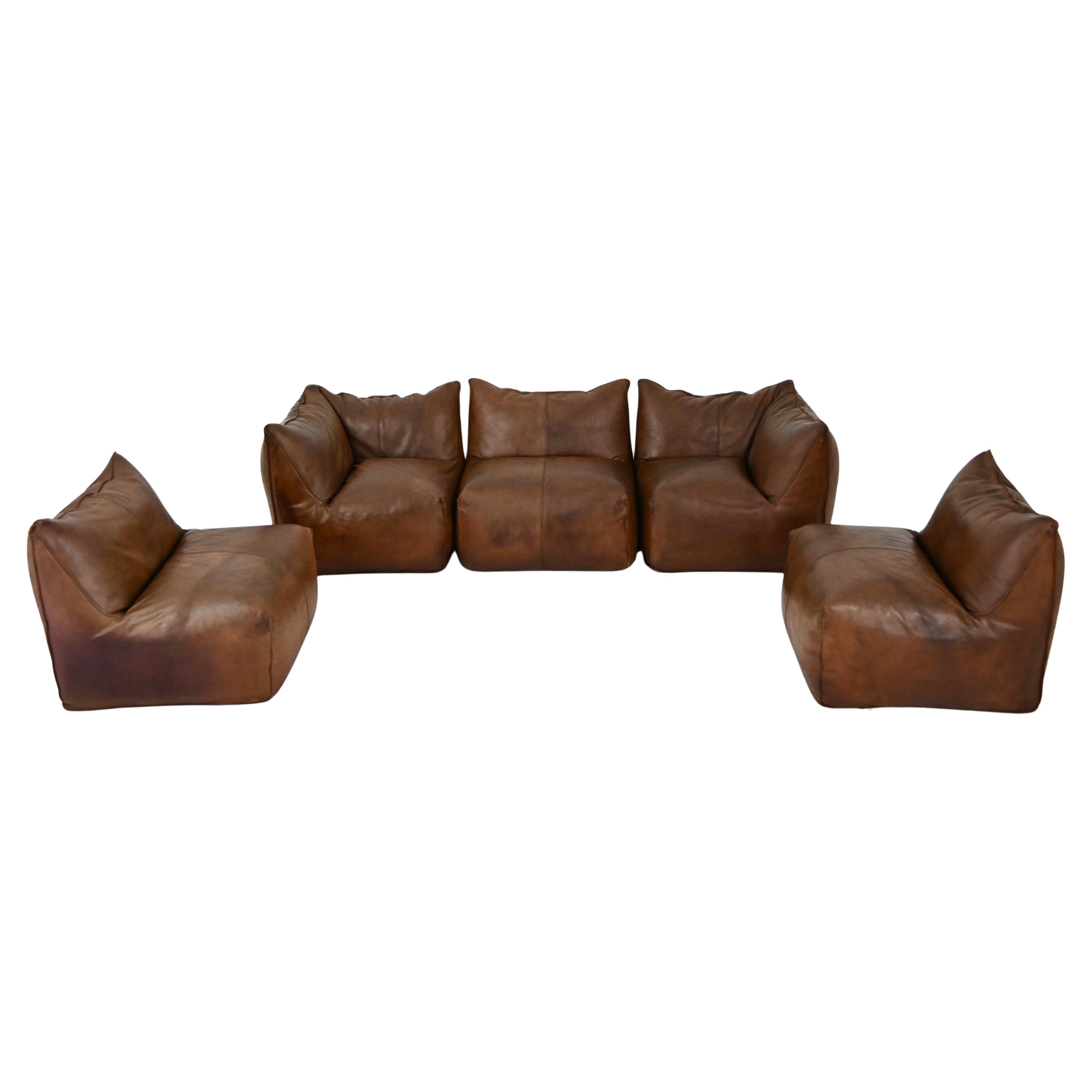 Large Modular Camaleonda sofa cognac-colored leather M.Bellini original ...