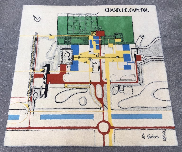 Le Corbusier Chandigarh Capitol Map Wool Rug For Sale at 1stDibs