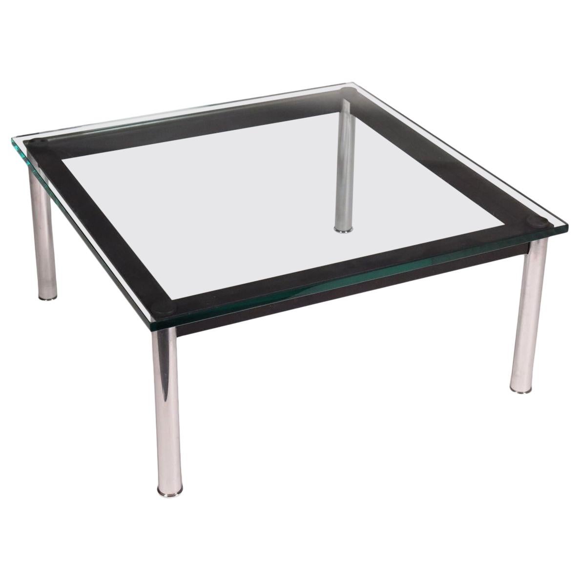 Le Corbusier Coffee Table Enamelled Chromed Metal Glass, 1990s at 1stDibs